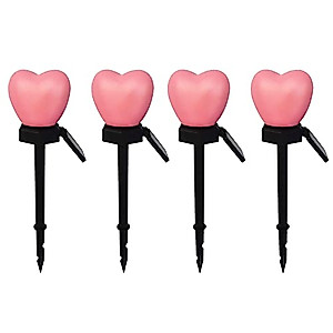 Valentine's Solar Lights LED Solar Outdoor Day Decorations Tree 4PCS Stakes Garden Plug Lights Decoration & Hangs Metal Animal Sculpture (Pink, One Size)