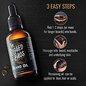 The Rugged Bros Beard Oil : with Argan Oil Serum and Jojoba Oils for Growth and Shine - Leave In Deep Conditioner, Softener, and Thickener, for all Beards and Mustaches (Unscented)