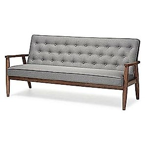 Sofas 3- Seater Sofa Modern Fabric Upholstered Wooden Sofa, Grey Couch