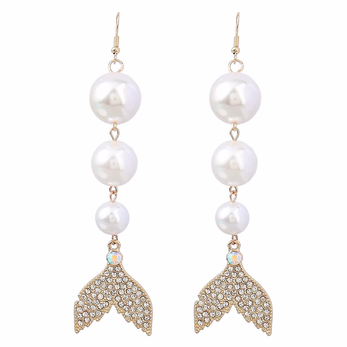 Tail Earrings, Mermaid Tail Dangle Earrings for Women, Bohemian Fish Beach Earrings, Sparkling Pearl Fish Tail Stud Earrings Tail Boho Jewelry