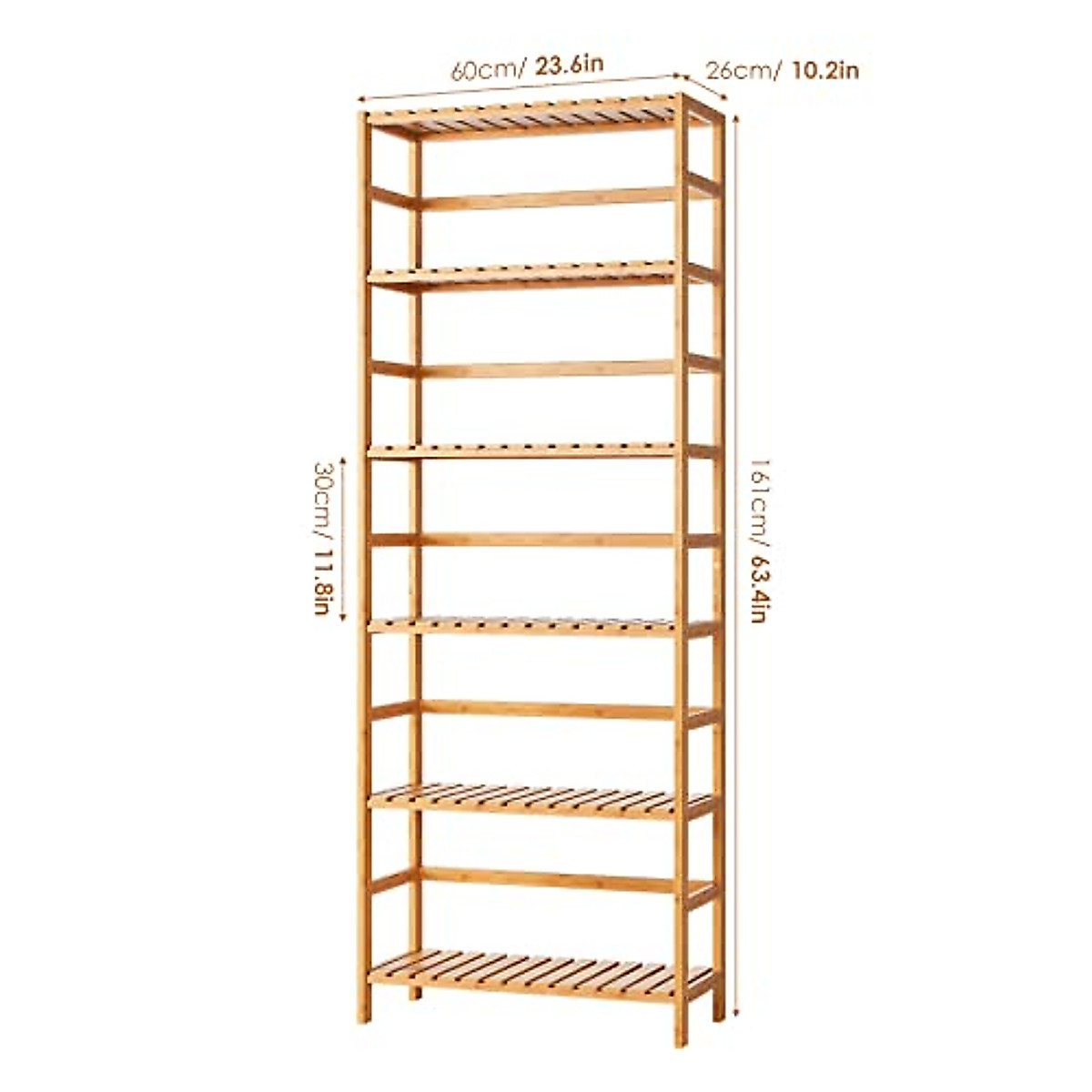 FOTOSOK 6-Tier Bamboo Shelf, Bamboo Bookcase with Adjustable Shelves, Free Standing Storage Shelf Unit, Plant Flower Stand for Kitchen, Bathroom, Home Office, Natural