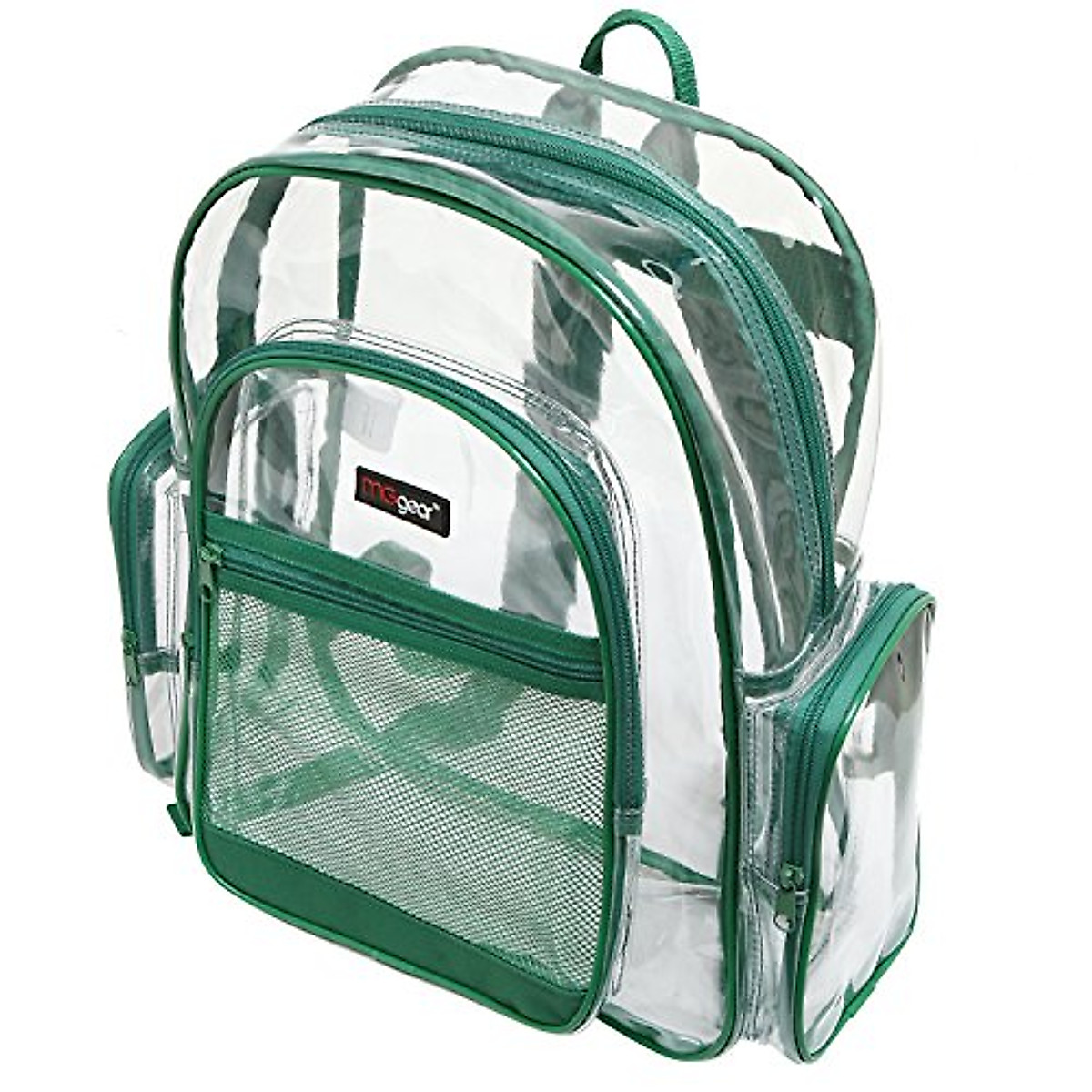 MGear 17-Inch Clear Backpack for Adults, Students, Children, Transparent PVC School Backpack with Green Trim