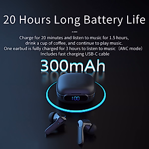 flymory Wireless Earbuds Active Noise Cancelling, Extra Deep Bass Earphones, Bluetooth 5.0 Headphones, IPX5 Waterproof, Touch Control Stereo Big Bass Cordless Headsets(Mini-Black)