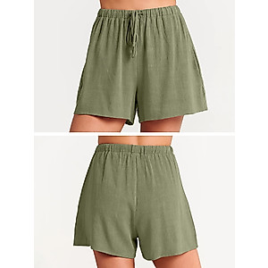 ANRABESS Women’s Summer 2 Piece Linen Shorts Sets Sleeveless Crop Top Romper Lounge Set 2024 Trendy Beach Outfits Olive Small