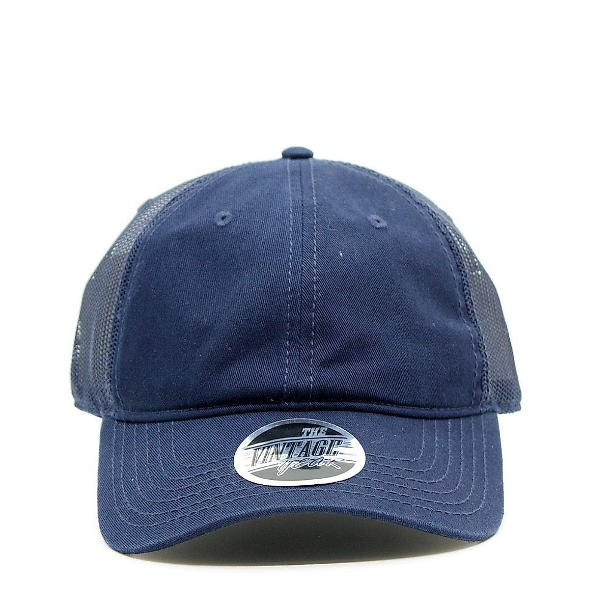 The Vintage Year Washed Cotton Unstructured Soft Mesh Adjustable Trucker Baseball Cap (Navy)
