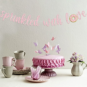 Sprinkled with Love Glitter Banner Baby Shower Sprinkle Party Decoration for Girl Pre-Strung Sign Gold (Pink)