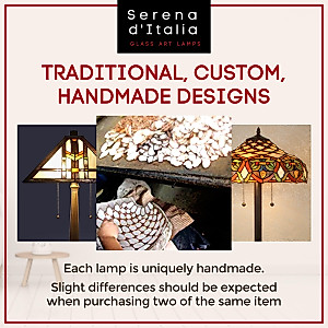 Serena D'italia Tiffany Style Lamps, Blue Contemporary Floor Lamp, Mosaic Stained Glass Lamp and Bronze Finish Base, Double Pull Chain (Blue, White, Yellow)