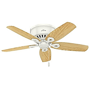 Hunter Fan Company, 51090, 42 inch Builder Snow White Low Profile Ceiling Fan with LED Light Kit and Pull Chain