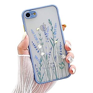 HJWKJUS Compatible with iPhone 6/6s for Girl Woman, Floral Flower Pattern Slim Design, Protective Hard PC Back with Soft Shockproof TPU Bumper Phone Case for iPhone 6/6s- Purple