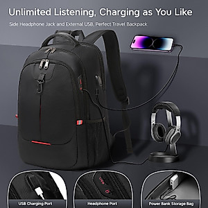 XJ-HOME Travel Laptop Backpack Anti Theft Water Resistant Backpacks School Computer Bookbag with USB Charging Port for Men Women College Students Fits 17.3 Inch Laptop Black