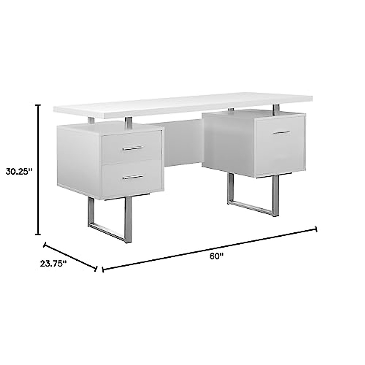 Monarch Specialties White Hollow-Core/Silver Metal Office Desk, 60-Inch