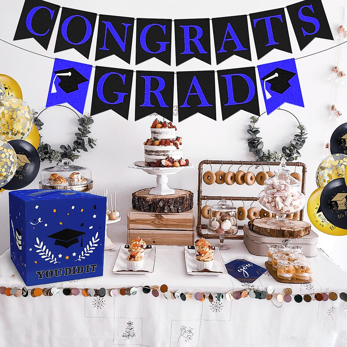 Graduation Card Box, 2024 Graduation Party Decorations, Graduation Box, Graduation Card Holder Foldable Congrats Grad Card Gift Box Class of 2024 for Graduation Party Supplies Party Favors Blue