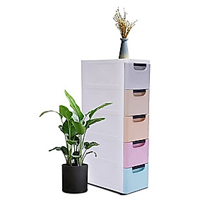 Narrow Plastic Drawers Dresser with 5 Drawers, 15.75 x 7.87 x 33.07inches Plastic Tower Closet Organizer with Wheels Suitable for Apartments Condos And Dorm Room, Gdrasuya10