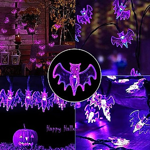 cyindzchwy 2 Pack Halloween Bat Lights, Battery Operated Purple Fairy Lights with 2 Modes, Purple Bat Lights with 20 LEDs, Halloween Lights for Home Door Porch Party Decorations