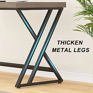 LVB Wood Computer Desk, Rustic Home Office Executive Desk for Bedroom, Industrial Wooden Computer Writing Study Work Gaming Table, Modern Metal PC Student Simple Desk with Storage, 55 Inch, Rustic Oak