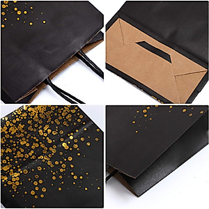Cooraby 30 Pieces Bronzing Gold Black Paper Kraft Black Polka Dot Paper Bags Party Bags Gold Bags Hen Party Bags with Handle for Party Favors