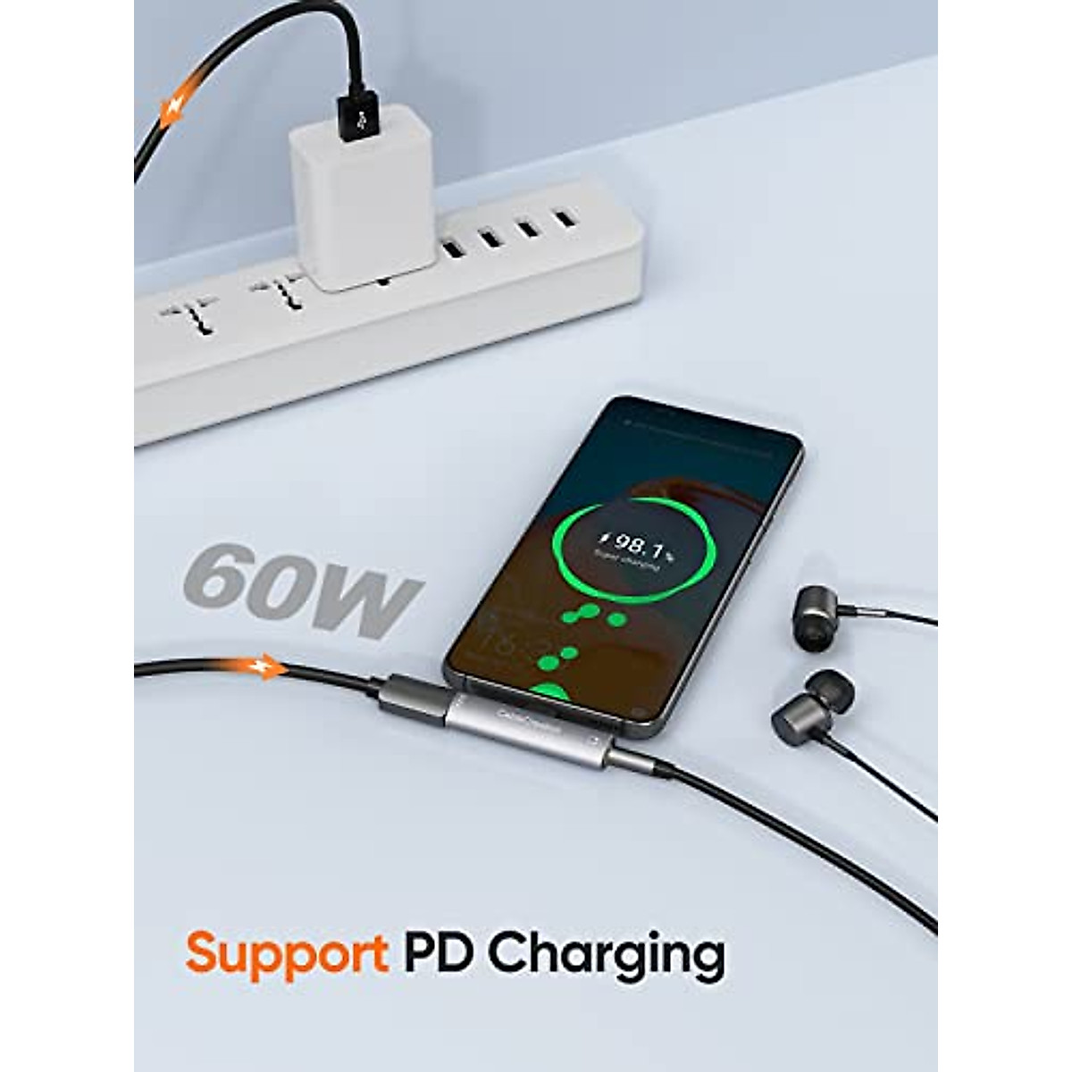 CableCreation USB C to 3.5mm Headphone and Charger Adapter, 2 in 1 Type-C to Hi-Res 3.5mm Audio with PD Fast Charge