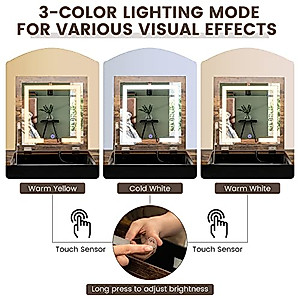GOFLAME Vanity Table Set with Flip Top Mirror and Stool, Industrial Makeup Dressing Table with 3-Color Lighting Modes & USB Charging Port, 2-in-1 Vanity Desk & Writing Desk for Bedroom, Dressing Room