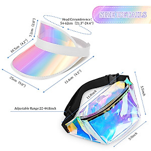 10 Pack Sun Visor Hats Women Colored Beach Golf Cap and Holographic Zipper Fanny Packs PVC Clear Waist Bag for Outdoor Sports Festivals Party Concerts
