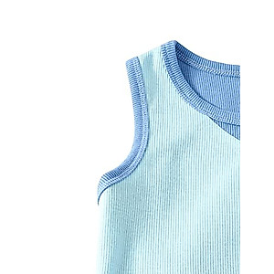 Verdusa Girl's 2 Piece Workout Outfit Colorblock Crop Tank Top and Short Sets Blue 8Y