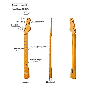 22fret Yellowish Matte Electric Guitar Neck ST Canadian Maple Electric Guitar Neck, Cow Bone Nut 9.5inch
