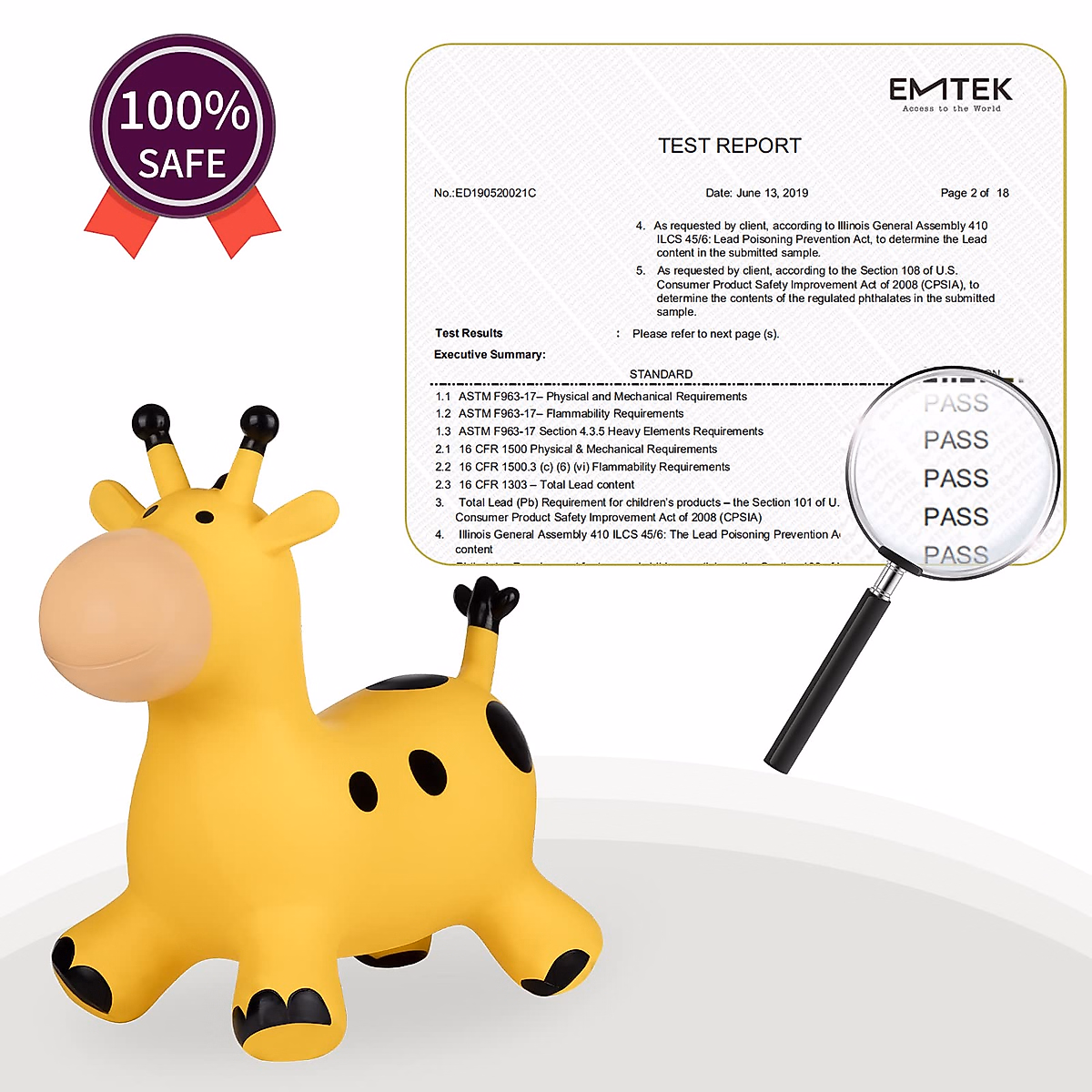 INPANY Giraffe Bouncy Horse Hopper Toys, Toddler Bouncing Zoo Animals, Inflatable Jumping Hopping Horse, Ride on Rubber Bouncer for Kid, Outdoor Indoor Birthday Gifts for 2 3 4 Year Old Girl Boy