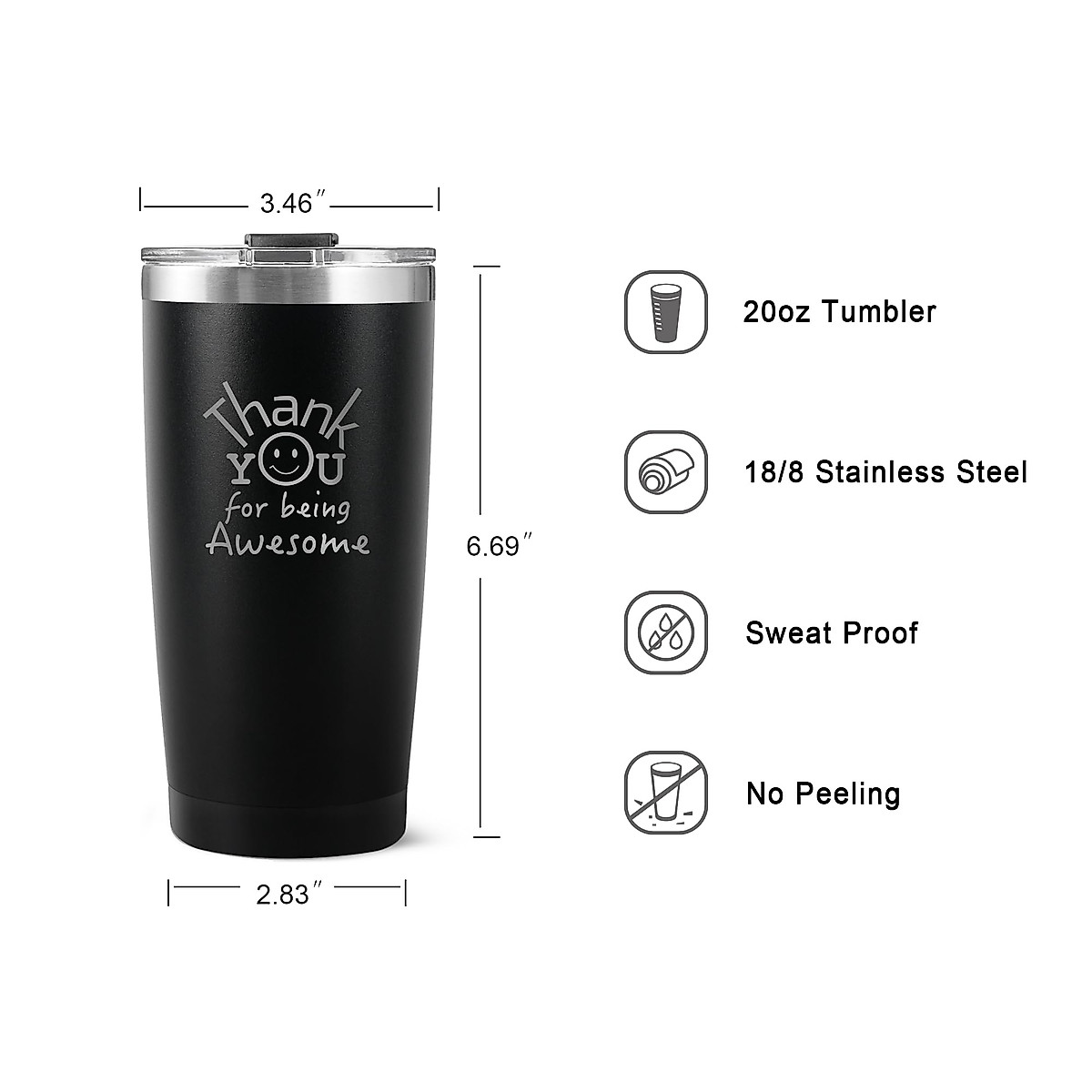 DLOCCOLD Thank You for Being Awesome Tumbler - Valentine's Day, Appreciation Gift for Coworkers, Employees, Teachers, Friends - Administrative Day, Black