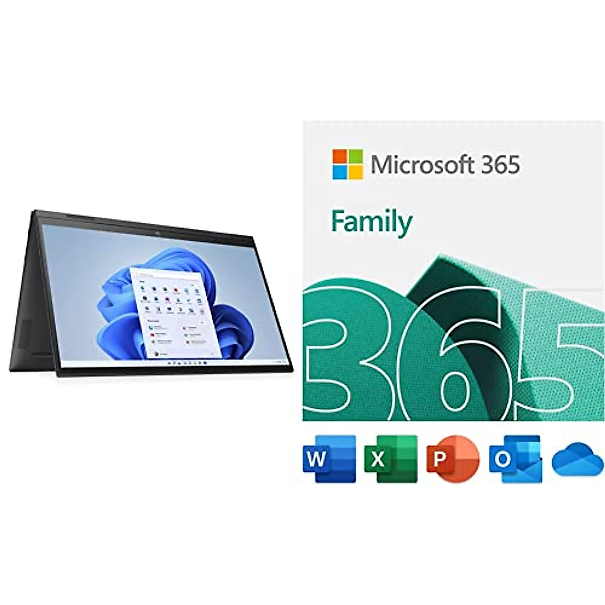HP Envy x360 Convertible 15-inch Laptop, AMD Ryzen 7 5825U, AMD Radeon Graphics, 8 GB RAM, 512 GB SSD, Windows 11, Nightfall Black with Microsoft 365 Family | 15-Month Subscription | PC/Mac Download