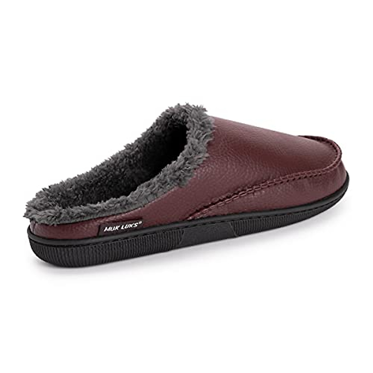 MUK LUKS Men's Faux Leather Clog Slipper, Brown, 8-9