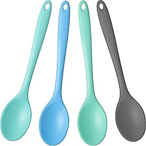 4 Pcs Silicone Mixing Spoons Nonstick Heat Resistant Silicone Utensil Spoons Silicone Basting Cooking Spoons Multicolor Serving Baking Spoons for Kitchen Baking Serving Stirring