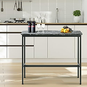 Rongbuk 44.5" Bar Table,Pub Table with Adjustable Feet Floor Protector, Narrow Rectangular Table, Kitchen Counter Table, High Top MDF Table,Sofa Table with Black Metal Legs,Black Marble