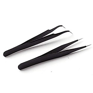 2pcs Tweezers Set Anti-static Stainless Steel for Ingrown Hair Curved Straight Professional Slant Tip &Splinter Tip Remover Tweezer