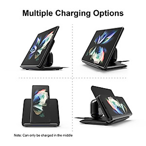 Geyo for Samsung Galaxy Z-Fold Wireless Charger: 2 in 1 Fast Wireless Charging Station for Samsung Galaxy Z Fold 5/4/3, 3-Coils Charging Stand for Galaxy Buds 2/2 Pro/Live, Black(PD Adapter Included)