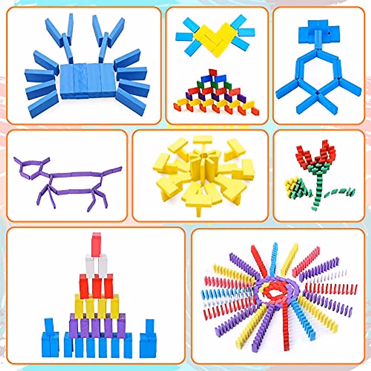 MCPINKY Super Domino Blocks, 720PCS+ Domino Starter Kit Bulk Dominoes Wooden Domino Blocks Colored Dominoes Building Block Tile Game Racing Educational Toy