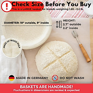 Bulka Large Round 9" 1kg Waffle Banneton Bread Proofing Basket Pressed Wood Pulp, Sourdough Proofing Basket - Non-Stick Brotform Sourdough Bread Baking Supplies, Made in Germany.