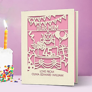 Personalized Birthday Card for Her Custom Happy Birthday Gift for Mum Dad Boys Women Granddaughter Keepsake Card for Daughter Girls at 1st 3rd 7th 13th 17th 21st 30th 50th 70th with Envelope (Pink)