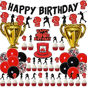 Boxing Match Birthday Party Decorations Fight Sports Theme Birthday Wrestling Party Supplies Boxing Birthday Banner Cake Topper Balloons