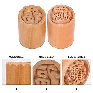 Housoutil 2pcs Embossing Cookie Stamp Wooden Chinese Mooncake Stamp Fu Pattern Cutter Cake Stamp Traditional Cake Press Stamps Diy Dessert Maker Baking Tools Accessories