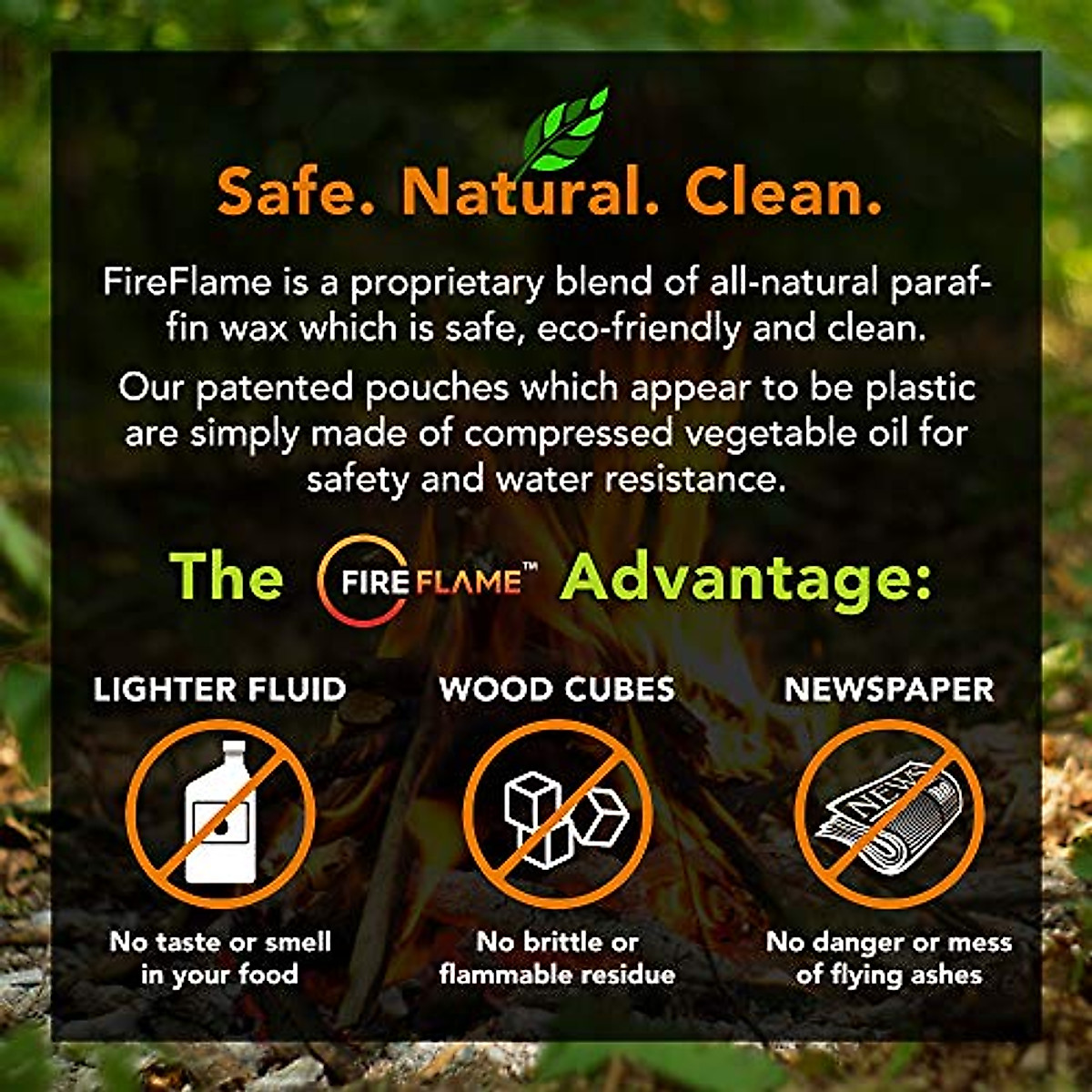 Fireflame Quick Instant Fire Starter - 100% Waterproof All-Purpose Indoor & Outdoor Firestarter, for Charcoal Starter, Campfire, Fireplace, BBQ - Odorless and Non-Toxic - 60 Pouches in Canister