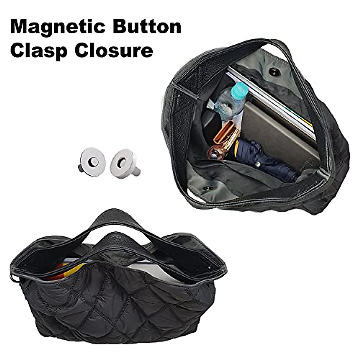 Lightweight (Black) Shoulder bag for Women, 18.11 x 12.2 x 5" Fits anywhere Soft Quilted Padding PufferTote Bag, Purse, Big Capacity, lightweight and durable.