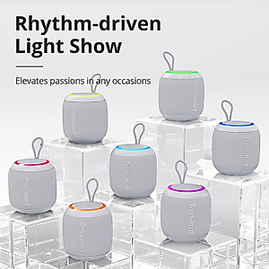 Tronsmart T7 Mini Compact Portable Bluetooth Speaker with Lights, Stereo Sound, Bluetooth 5.3, 18H Playtime, Stereo Pairing, Voice Assistant, IPX7 Waterproof Shower Speaker & Outdoor Speakers (Grey)