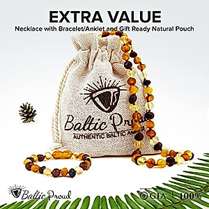 Raw Baltic Amber Necklace and Bracelet Gift Set (Unisex Multi Raw 12.5 Inches/5.5 Inches) - Certified Premium Quality Raw Baltic Sea Amber