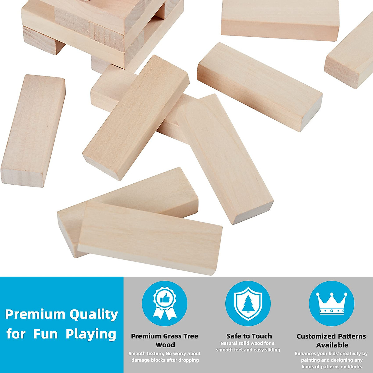SpeedArmis Mini Tumble Tower, 54PCS Wooden Stacking Game for Teens - Pine Stack Timber Board Games with 4 Dice Set - Classic ‌Xmas Gifts for Kids