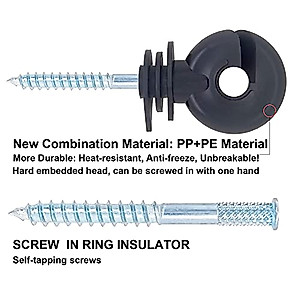 NQN 100 Pcs Black Electric Fence Insulator Screw-in Insulator Fence Ring Post Wood Post Insulator and 1 Pc Free Insulator Socket Tool (Grid System Accessories for Animal Husbandry Electronic)