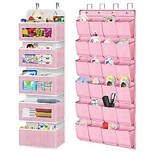 homyfort Over the Door Organizer, Hanging Baby Diaper Organizer for Nursery, Pink Shoe Organizer Over the Door for Girls