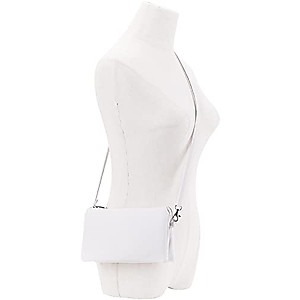 B BRENTANO Vegan Leather Multi-Pocket Interchangeable Crossbody Purse to Clutch with Card Slots, Removable Wristlet Strap and Adjustable Shoulder Strap (White Silver)