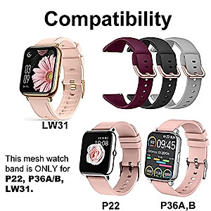 smaate Watch Band Compatible with P22 Donerton, Popglory, CanMixs, Kalinco 1.4inch, Motast Mugu Chalyh P36 P32, FirYawee P9 and compatible with AGPTEK LW31 Smartwatch, 3-pack, Slim Silicon replacement strap