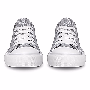 Womens Shoes Low Top Lace Up Canvas Sneakers Casual Fashion Running Lightweight Breathable Low Cut Comfortable Canvas Shoes for Walking Glitter Silver