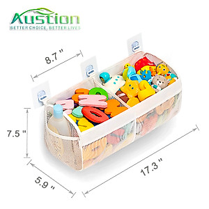 Austion Original Two Compartment Easy-access Mesh Bath Toy Organizer for Bath Tub with Large Openings Quick Drying Cute Toddler Bath Toy Storage Holder for Baby