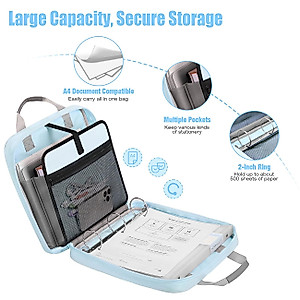 MoKo Zipper Binder, 3 Ring 2 inch Binder with Zipper,500 Sheet Capacity Multi-Pocket School Binder for Middle School, Handle and Shoulder Strap Included, Blue & Gray